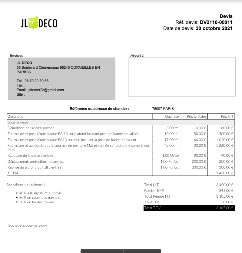 Exemple de devis plaquiste et prix m² pose placo| Tactidevis