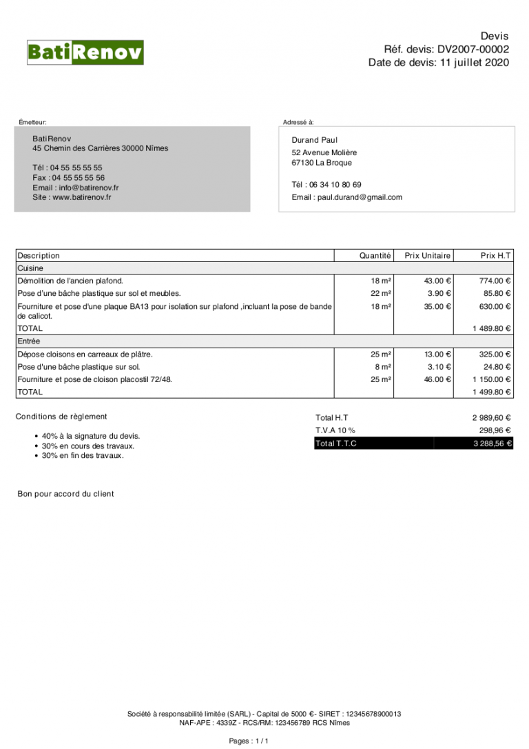 Exemple devis travaux plaquiste chiffrer avec des plâtriers| Tactidevis